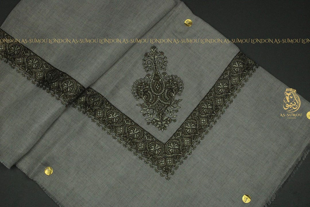 Grey Authentic Yemeni Shemagh Embroidered Scarf Amazing Keffiyeh Imama ...