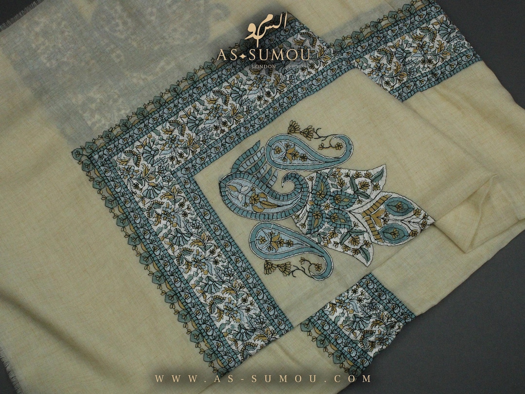 Traditional Cream Omani Massar Embroidered Scarf Amazing Keffiyeh ...