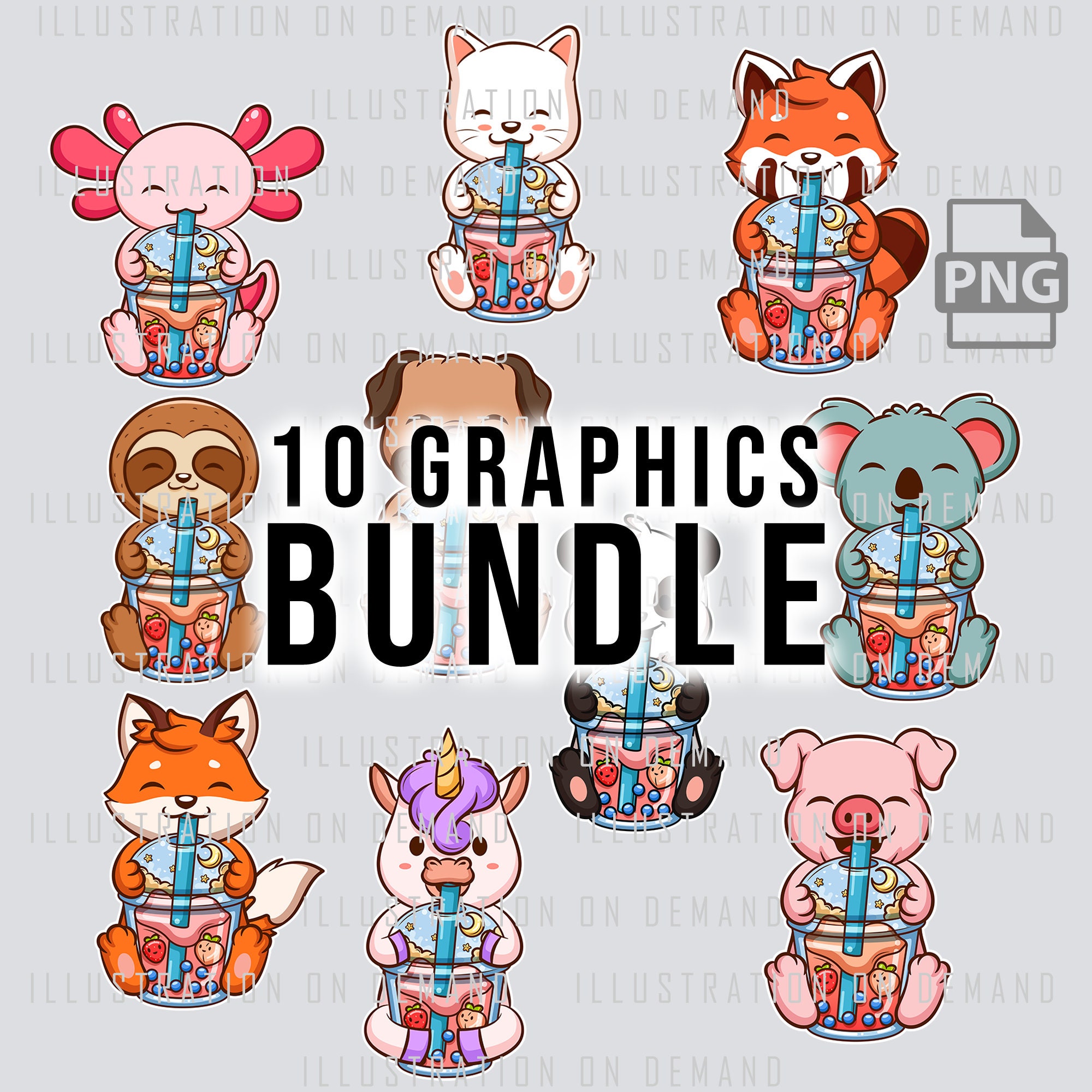 Bubble Tea Animal Bundle PNG Boba Kawaii Design Cute - Etsy