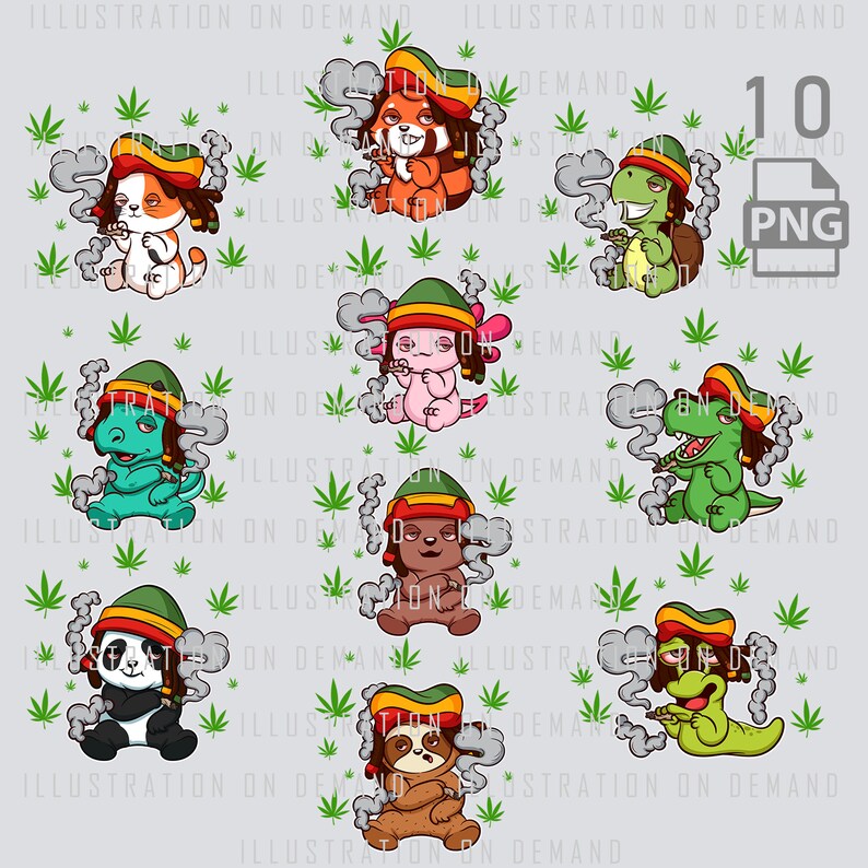 Weed Smoking Animal Bundle PNG Cannabis Animals Design Cute | Etsy