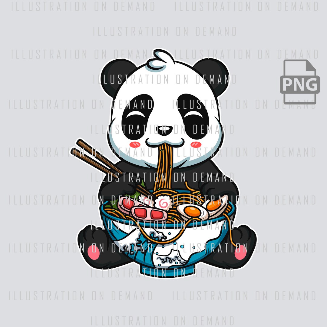 Panda Bear Eating Ramen PNG, Ramen Anime Panda Design, Cute Panda Bear ...