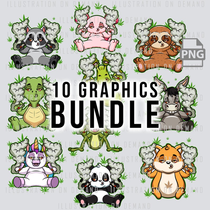 420 Weed Smoking Animal Bundle PNG Cannabis Animals Design - Etsy