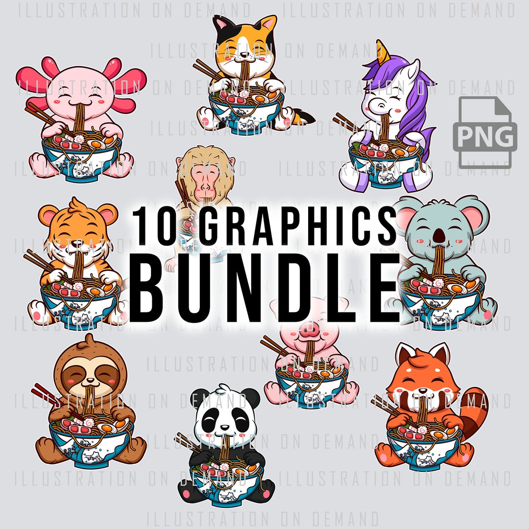 Ramen Eating Animal Bundle PNG, Ramen Kawaii Design, Cute Animals ...