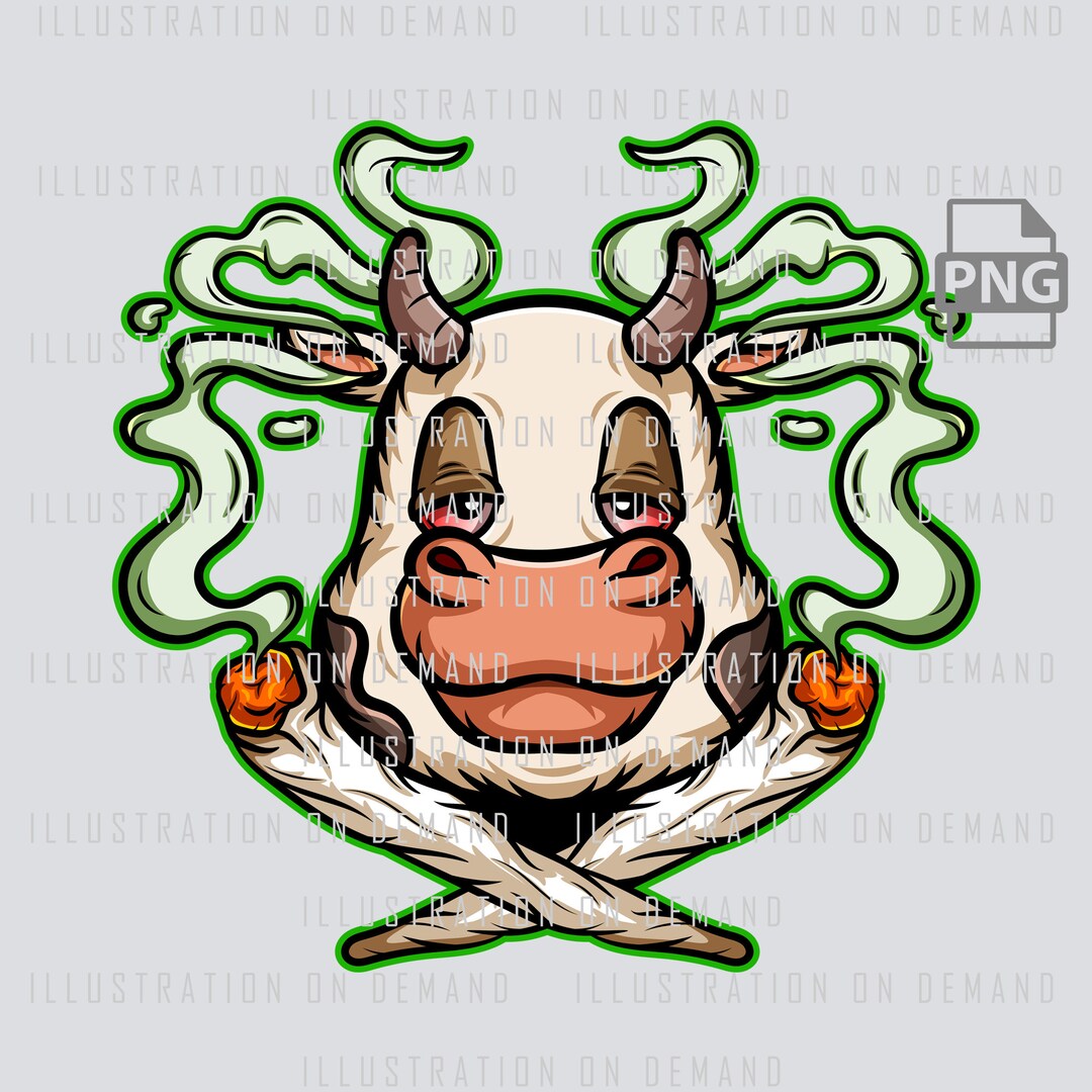 Stoned Cow Face, Weed Smoking Animal, 420 Cow PNG, Joint Cannabis PNG ...