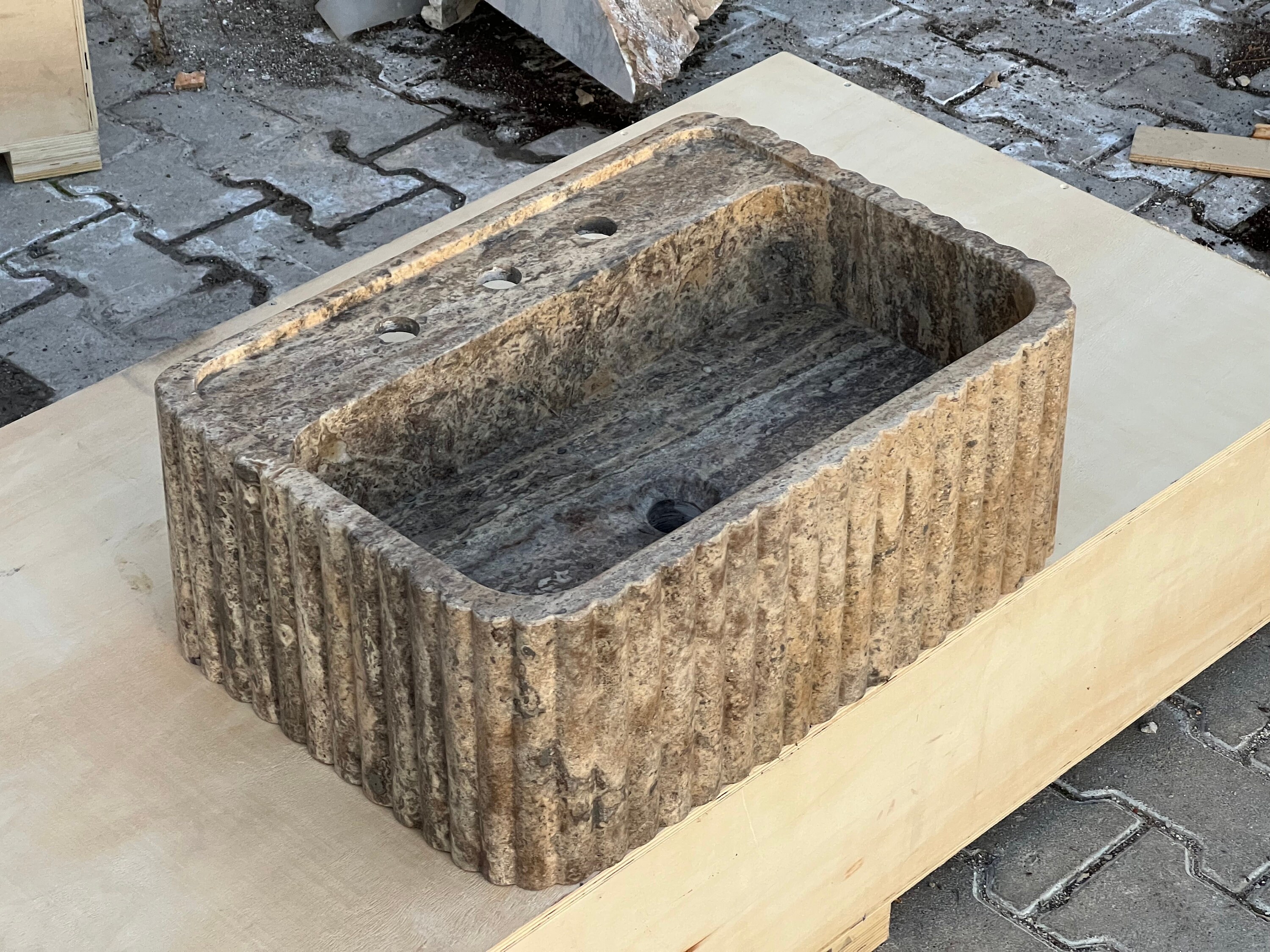 Silver Travertine Marble Sink, Grooved Front, Wall Sink , Hand Carved ...