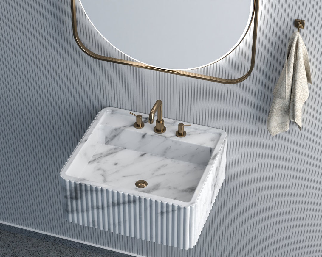 Grooved Marble Sink , Calacatta Viola Marble Sink With Ribbed on Three ...