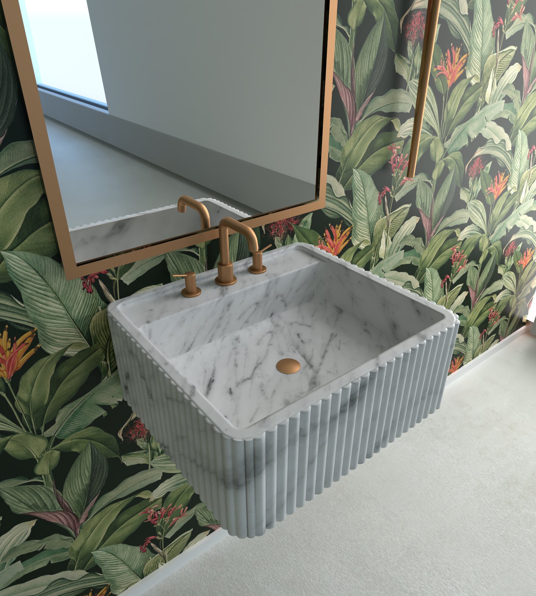 Grooved Marble Sink , Calacatta Viola Marble Sink With Ribbed on Three ...