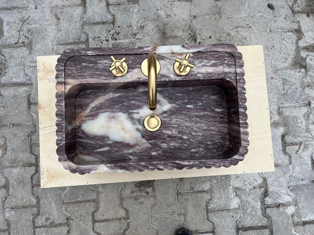 Purple Viola Marble Sink , Grooved Front, Wall Sink , Hand Carved Sink ...