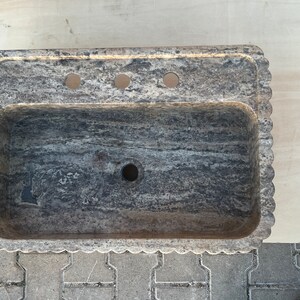 Silver Travertine Marble Sink, Grooved Front, Wall Sink , Hand Carved ...