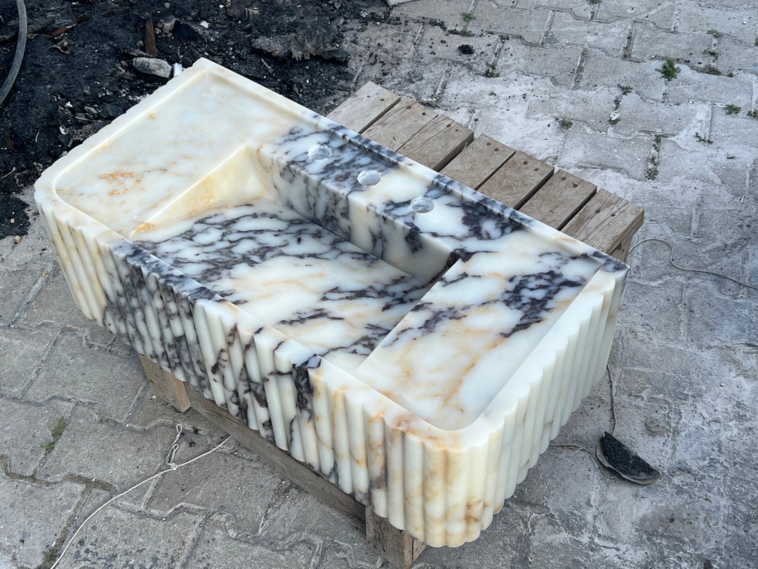 Calacatta Viola Marble Sink - Hidden Drain Marble Sink - Etsy