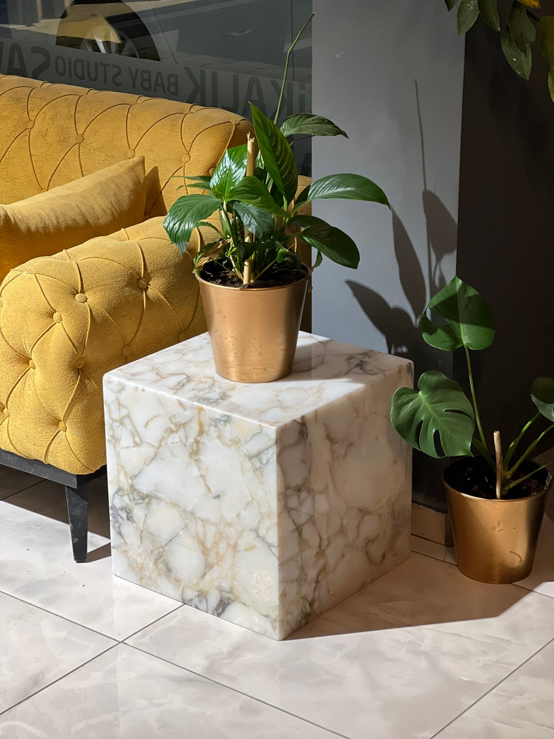 Yellow Calacatta Viola Marble Side Table End Table Coffee - Etsy