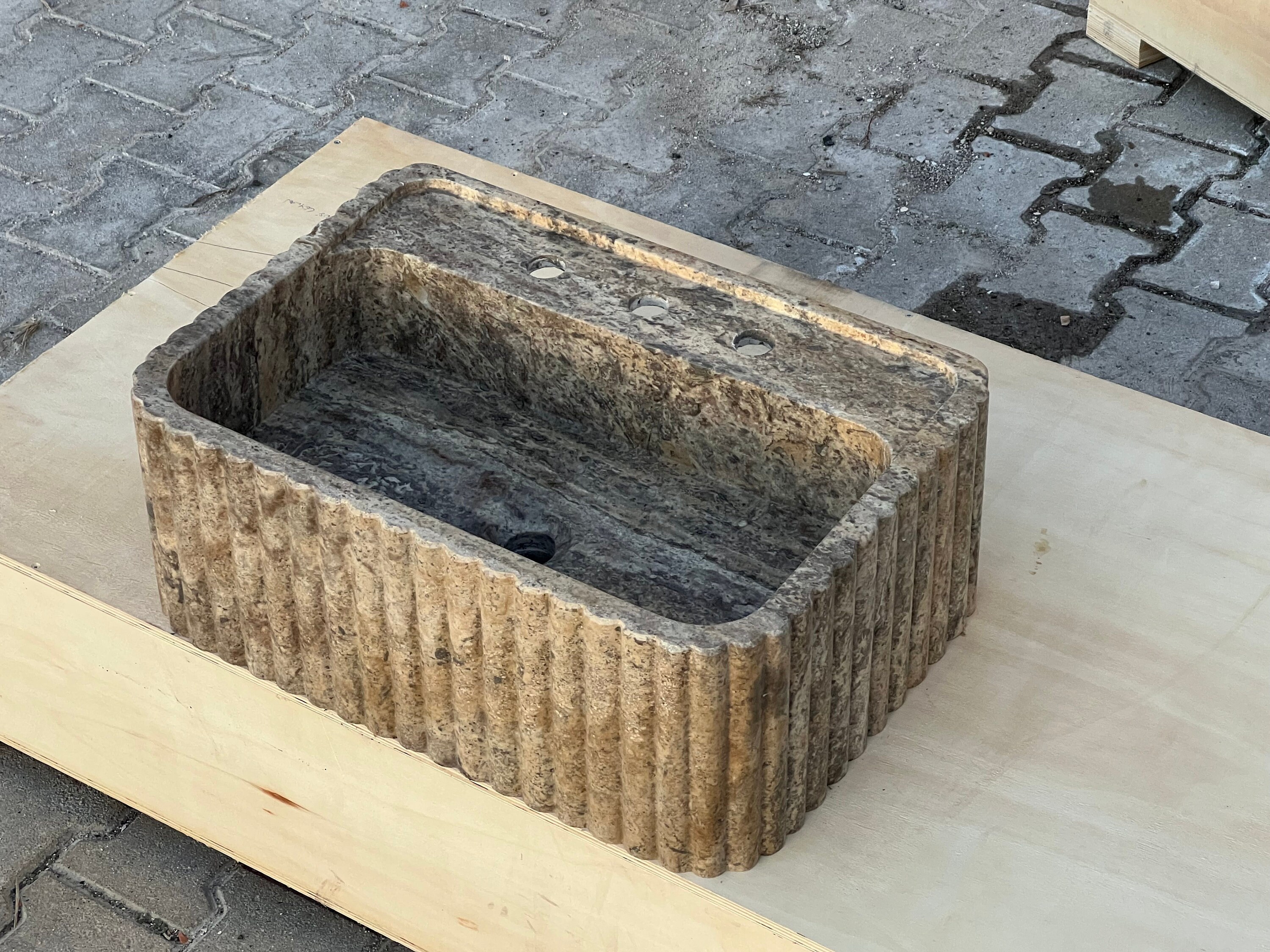 Silver Travertine Marble Sink, Grooved Front, Wall Sink , Hand Carved ...