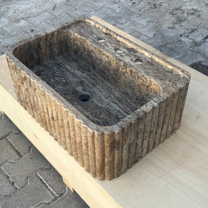 Silver Travertine Marble Sink, Grooved Front, Wall Sink , Hand Carved ...