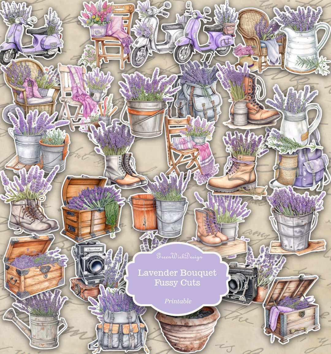 Lavender Bouquet Custom Stickers Digital PDF and PNG , Fussy Cut ...