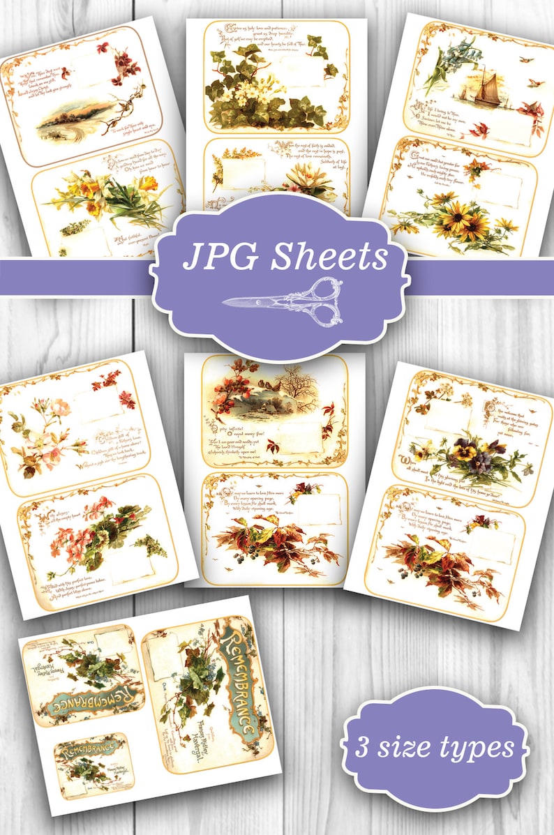 Vintage Remembrance Cards for Junk Journal , Digital Download 121 ...