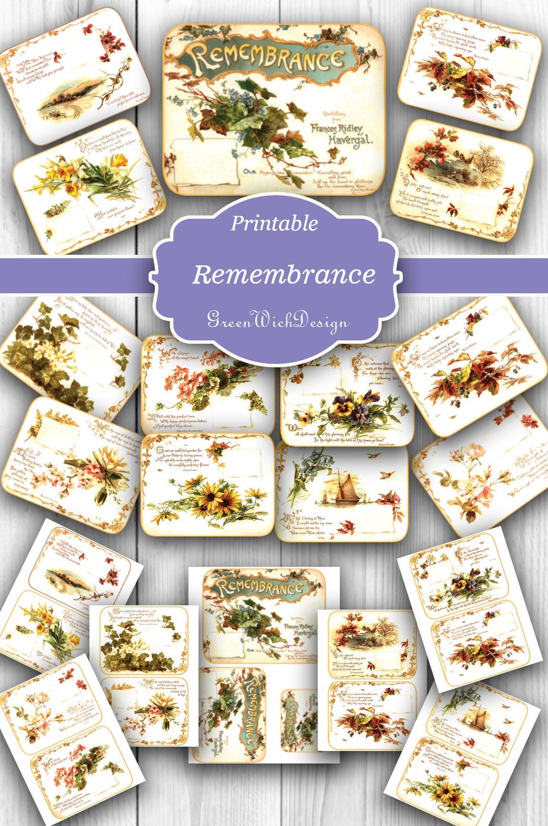 Vintage Remembrance Cards for Junk Journal , Digital Download 121 ...