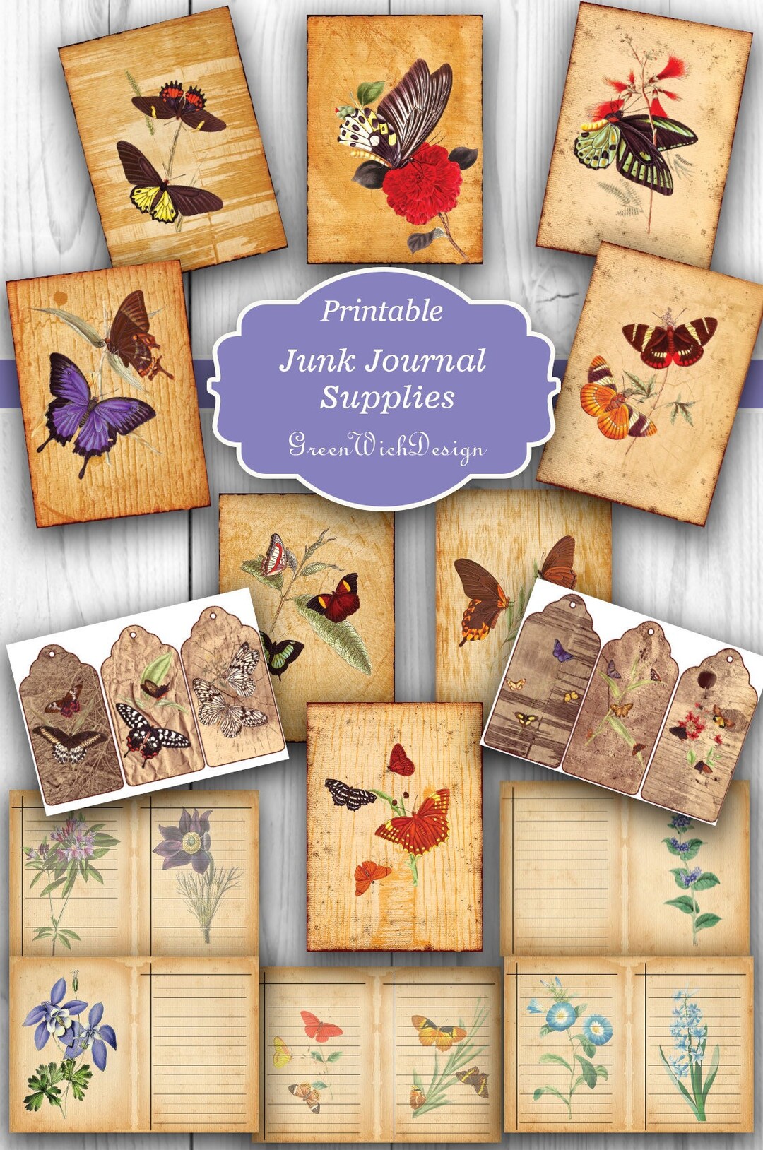 Flowers and Butterfly Collage Sheet Digital Scrapbook - Etsy México