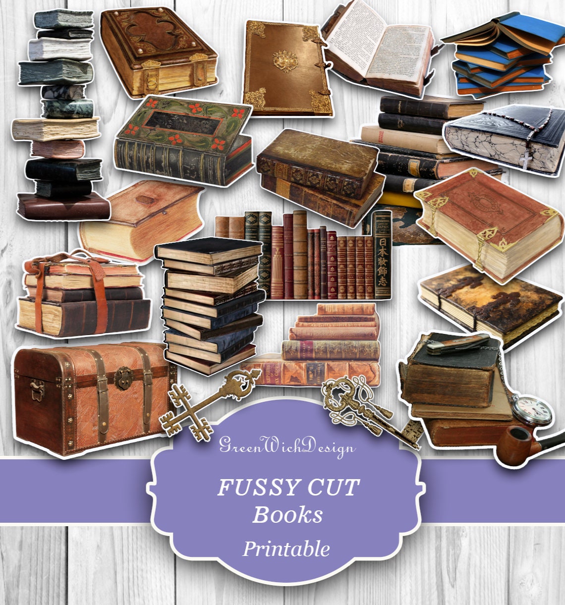 Fussy Cut Books for Junk Journal Stacked Books Vintage - Etsy
