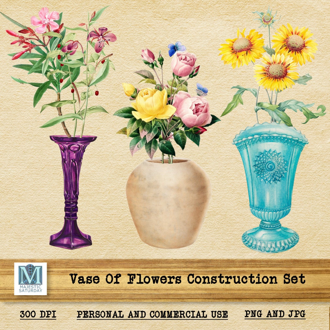 Flowers and Vases Digital Kit Digital Collage Sheet JPG and - Etsy