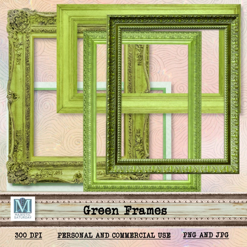 Green Frames, Digital Collage Sheet, JPG and PNG Printable, Instant ...