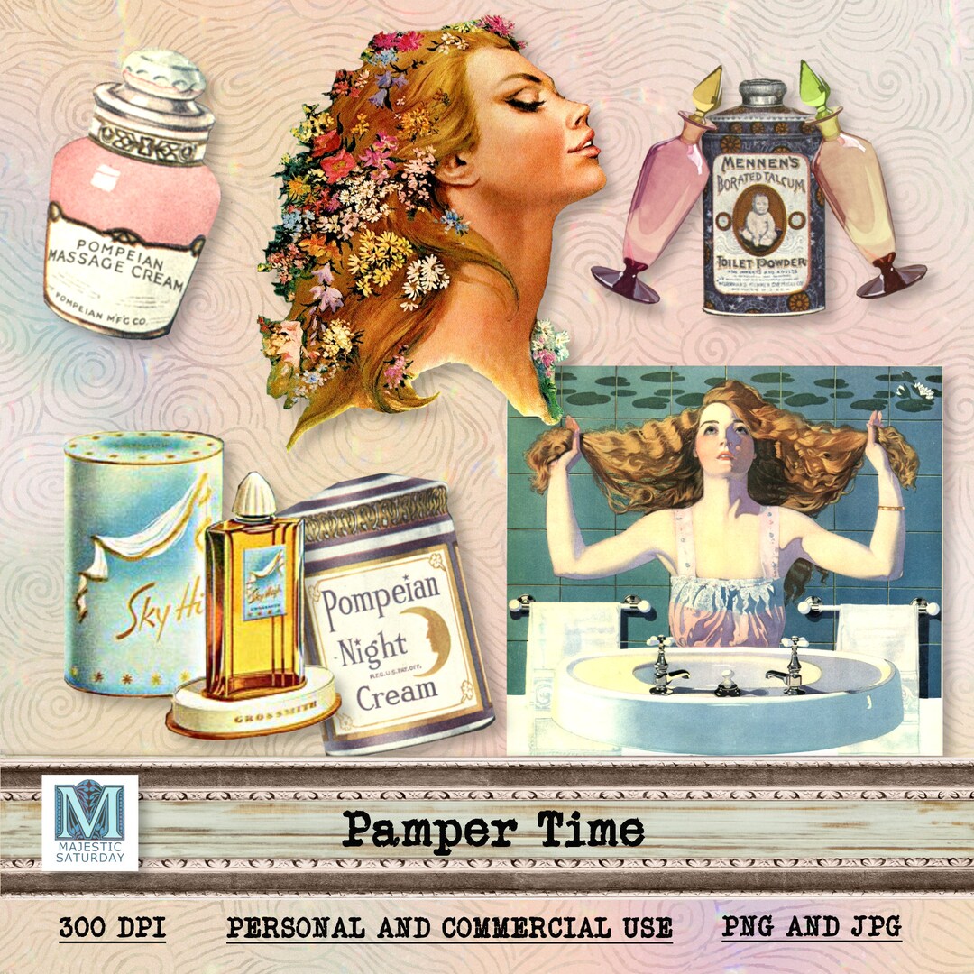 Pamper Time, Vintage Beauty, Digital Collage Sheet, JPG and PNG ...