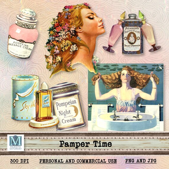 Pamper Time Vintage Beauty Digital Collage Sheet JPG and | Etsy