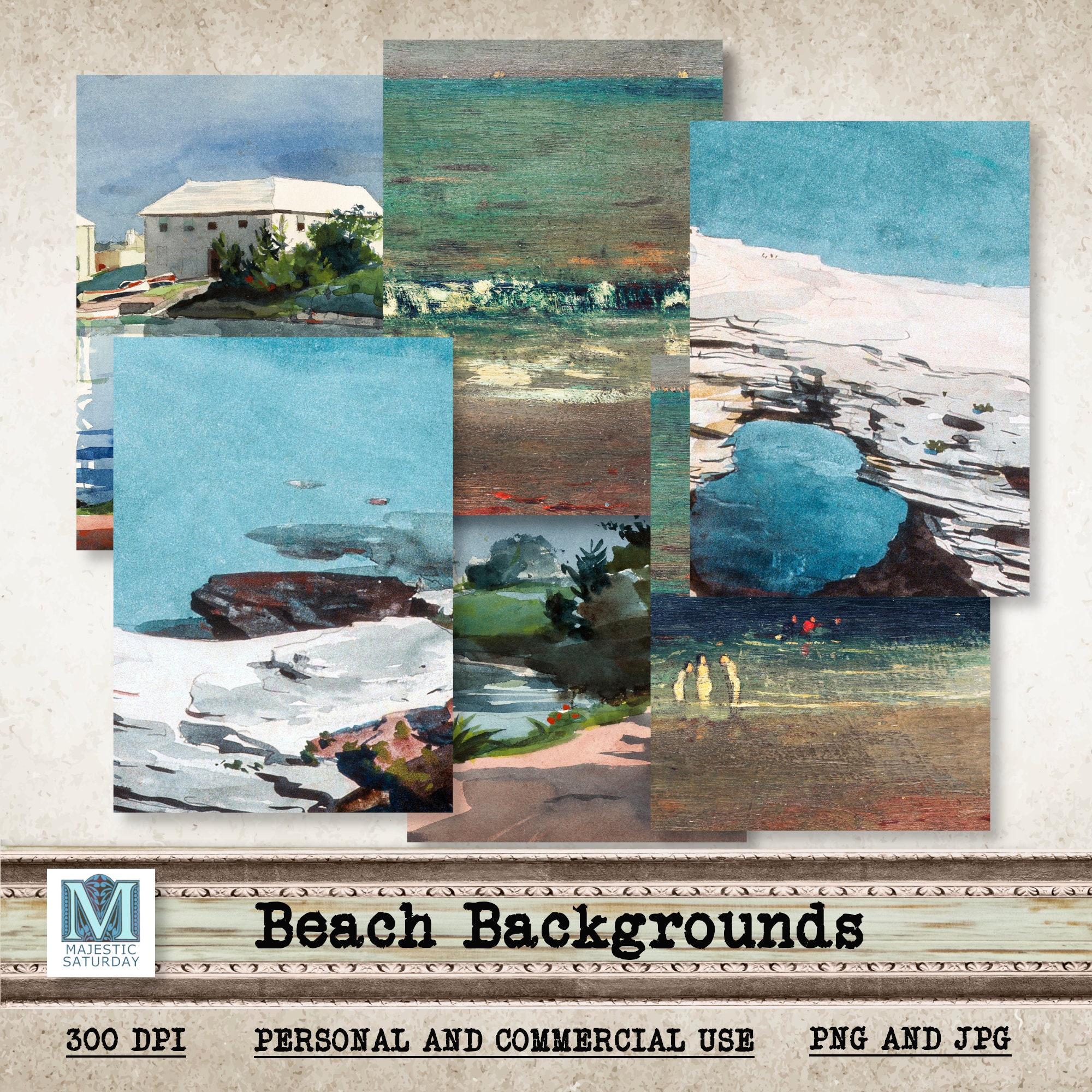 Beach Backgrounds, Digital Collage Sheet, JPG and PNG Printable ...