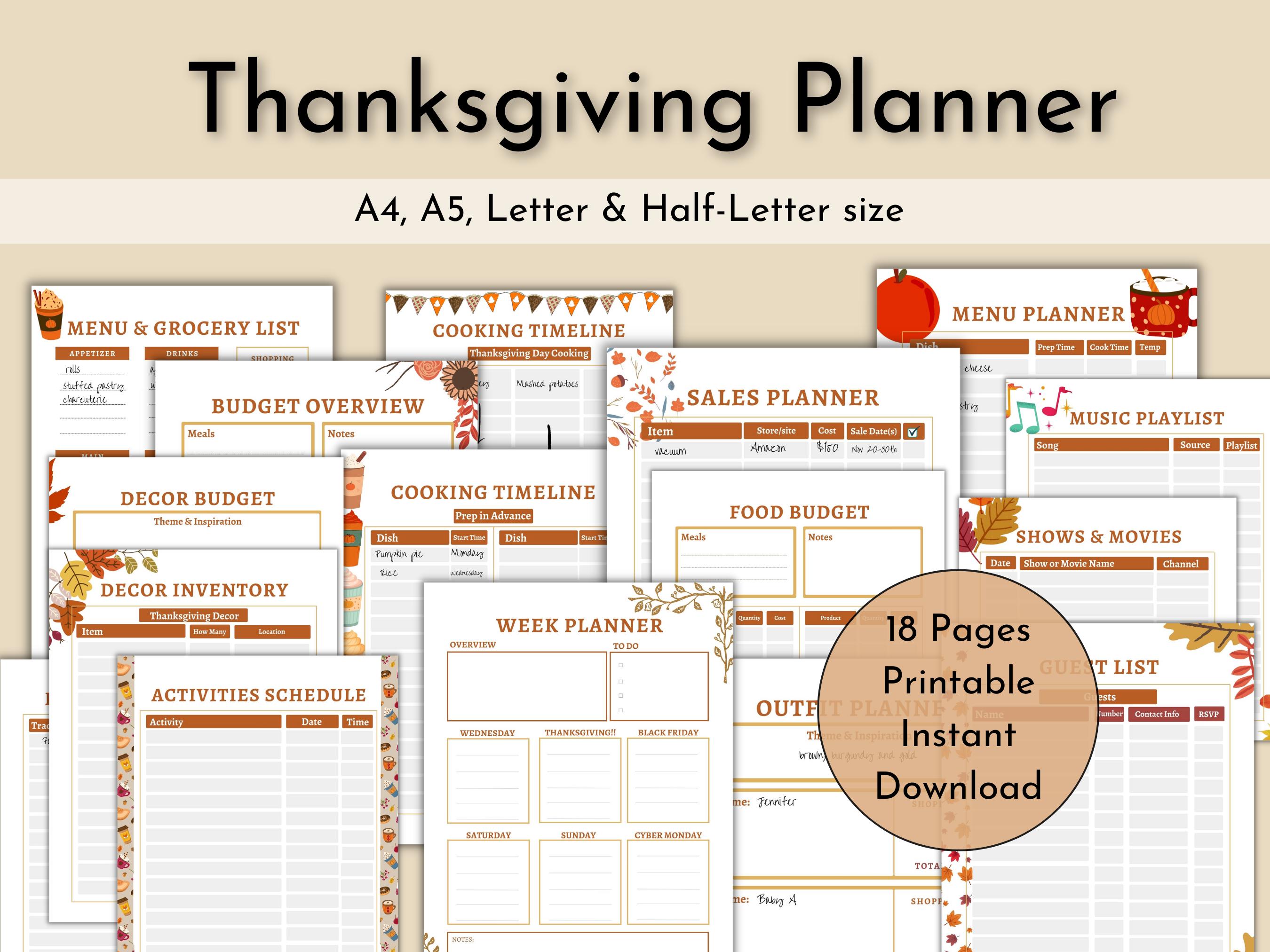Thanksgiving Planner Printable, Thanksgiving Organizer, Holiday Planner ...