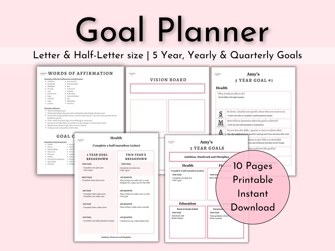 Buy Goal Planner compact, Fillable, Printable, Letter & Half Letter ...