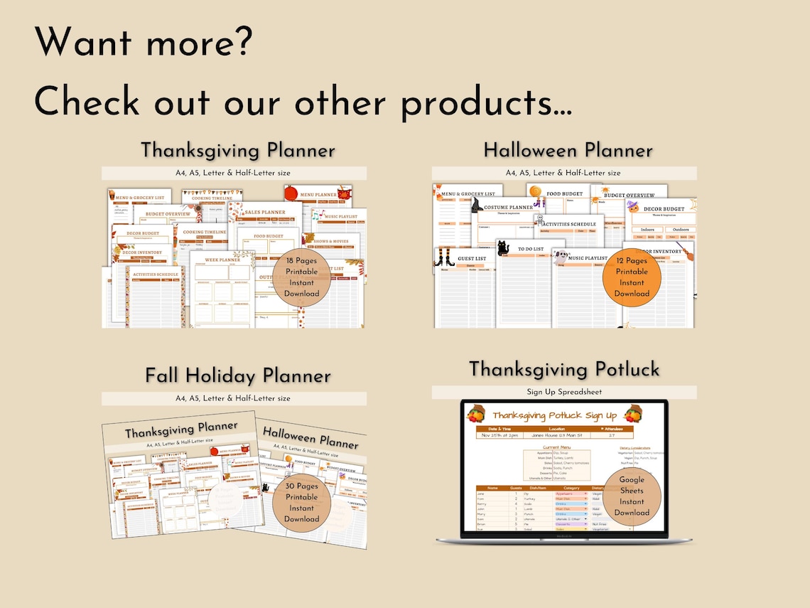 Potluck Sign-up Spreadsheet, Thanksgiving Planner (google Sheets ...