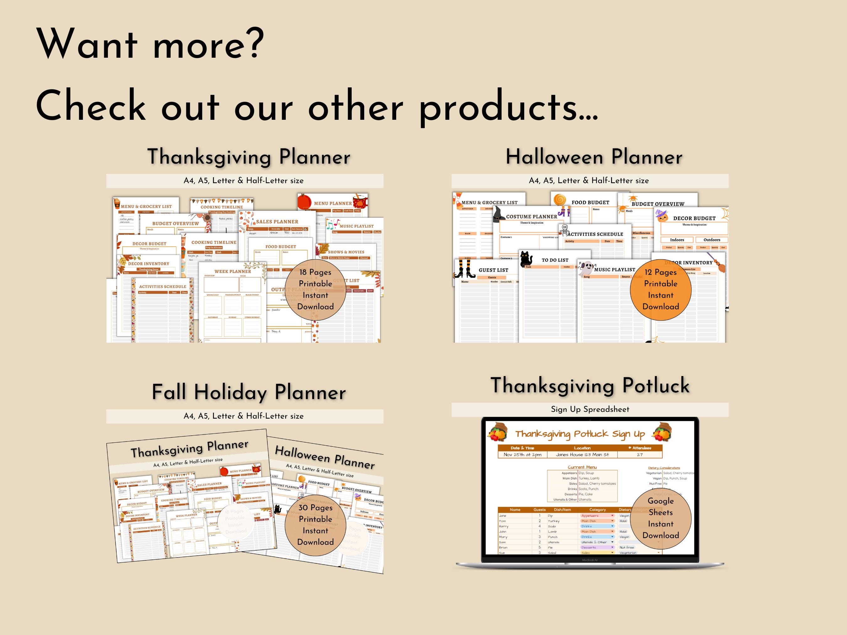 Potluck Sign-up Spreadsheet, Thanksgiving Planner (google Sheets ...