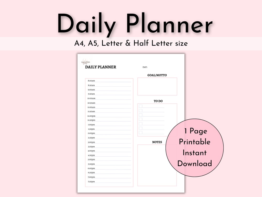Daily Planner, Day at a Glance, Printable Planner, Planner Insert ...
