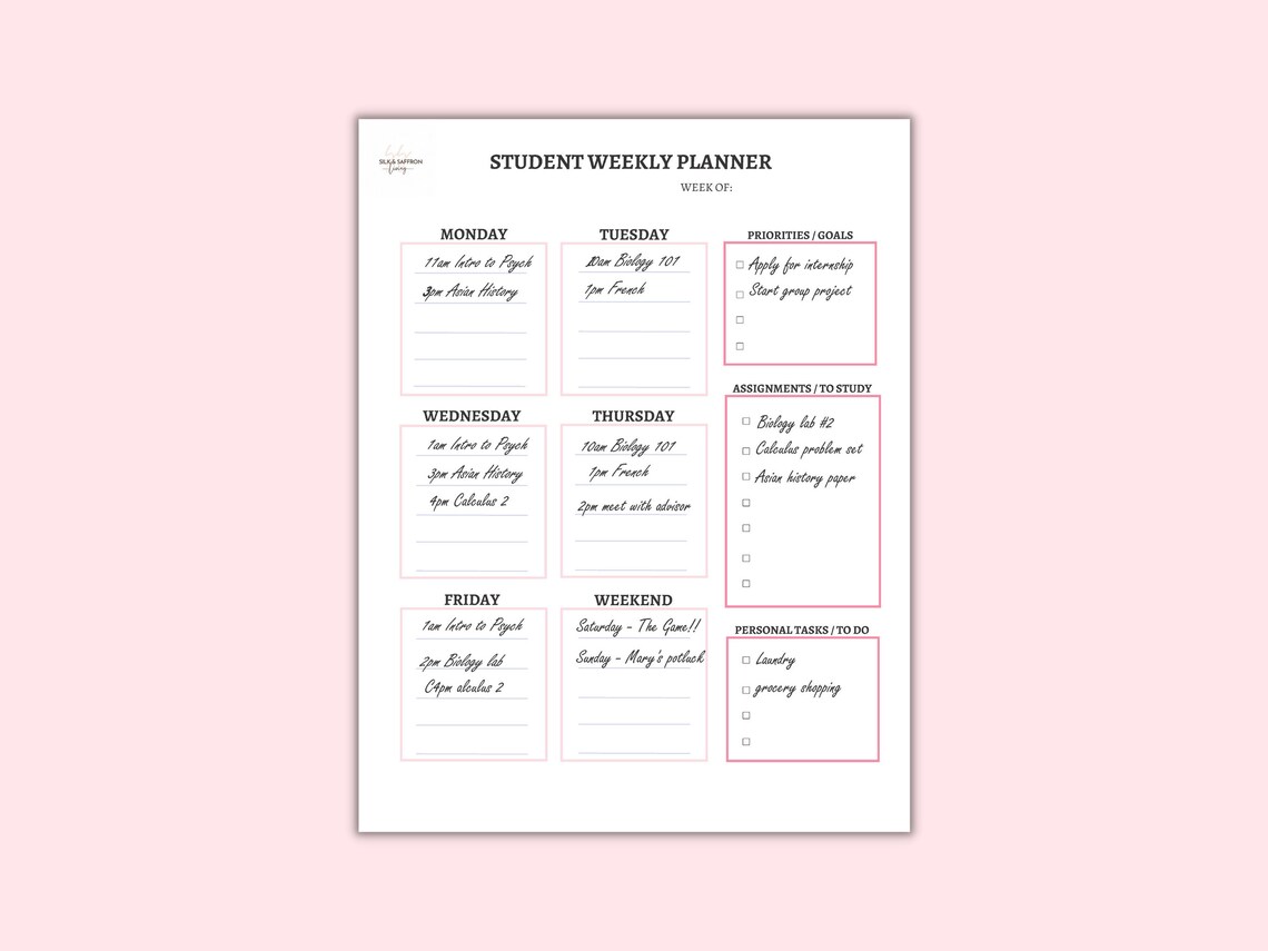 Student Planner, Academic Planner, Student Weekly Planner, College ...
