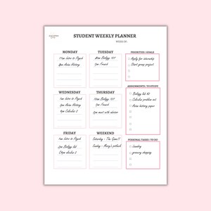 Student Planner, Academic Planner, Student Weekly Planner, College ...