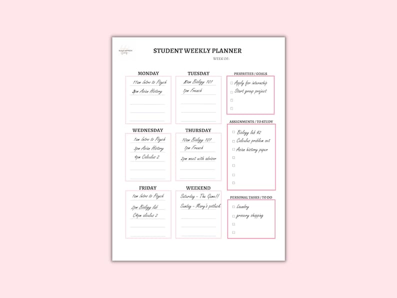 Student Planner, Academic Planner, Student Weekly Planner, College ...