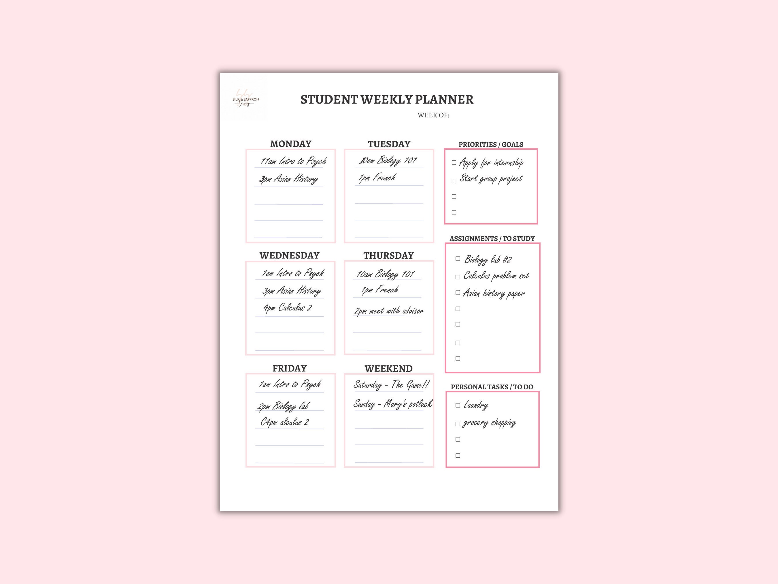Student Planner, Academic Planner, Student Weekly Planner, College ...