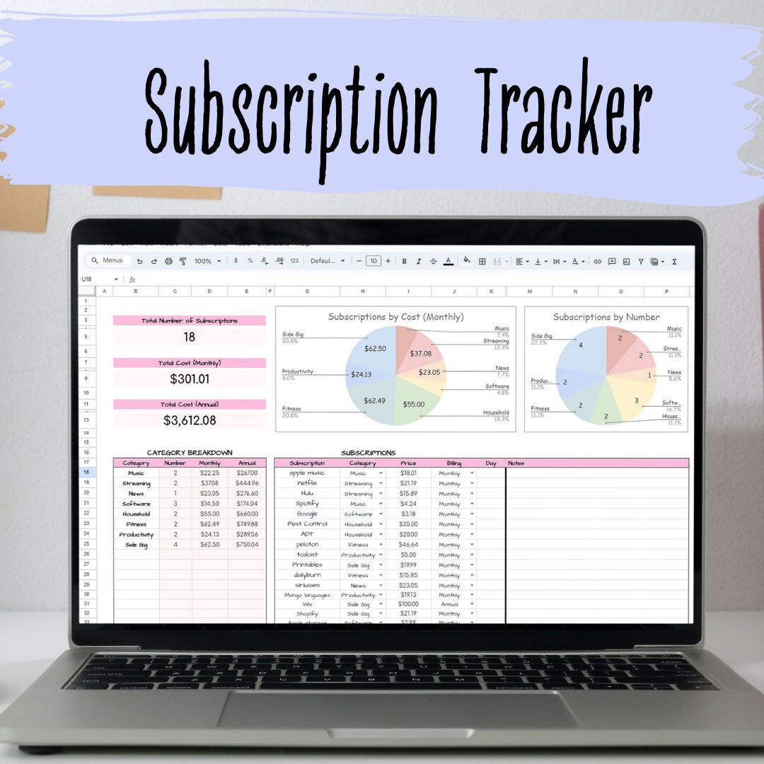 Subscription Tracker Spreadsheet Bill Tracker Template - Etsy