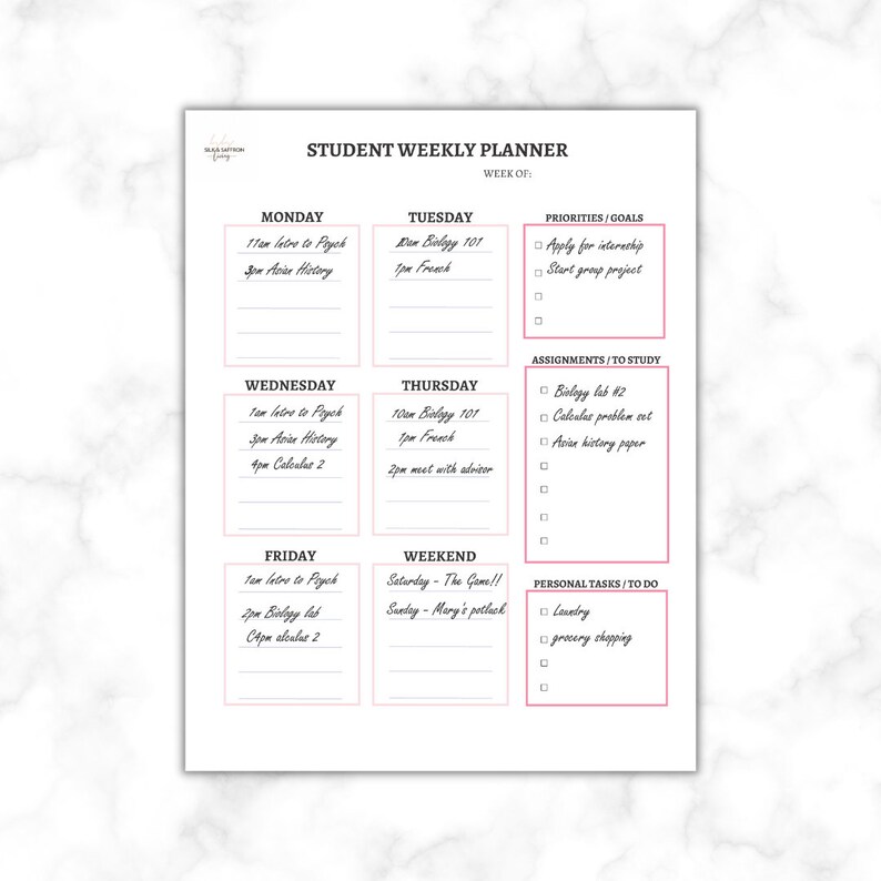 Student Planner Academic Planner Student Weekly Planner - Etsy