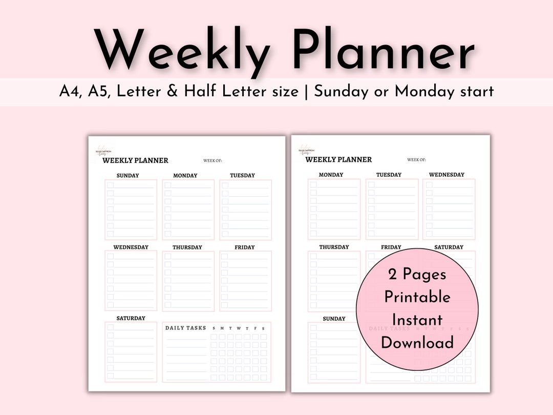 Weekly Planner, Week at a Glance, Printable Planner, Planner Insert ...