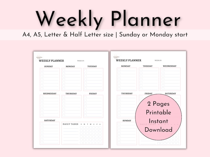 Weekly Planner, Week at a Glance, Printable Planner, Planner Insert ...