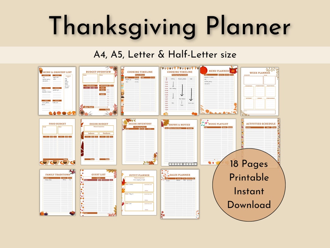 Thanksgiving Planner Printable, Thanksgiving Organizer, Holiday Planner ...