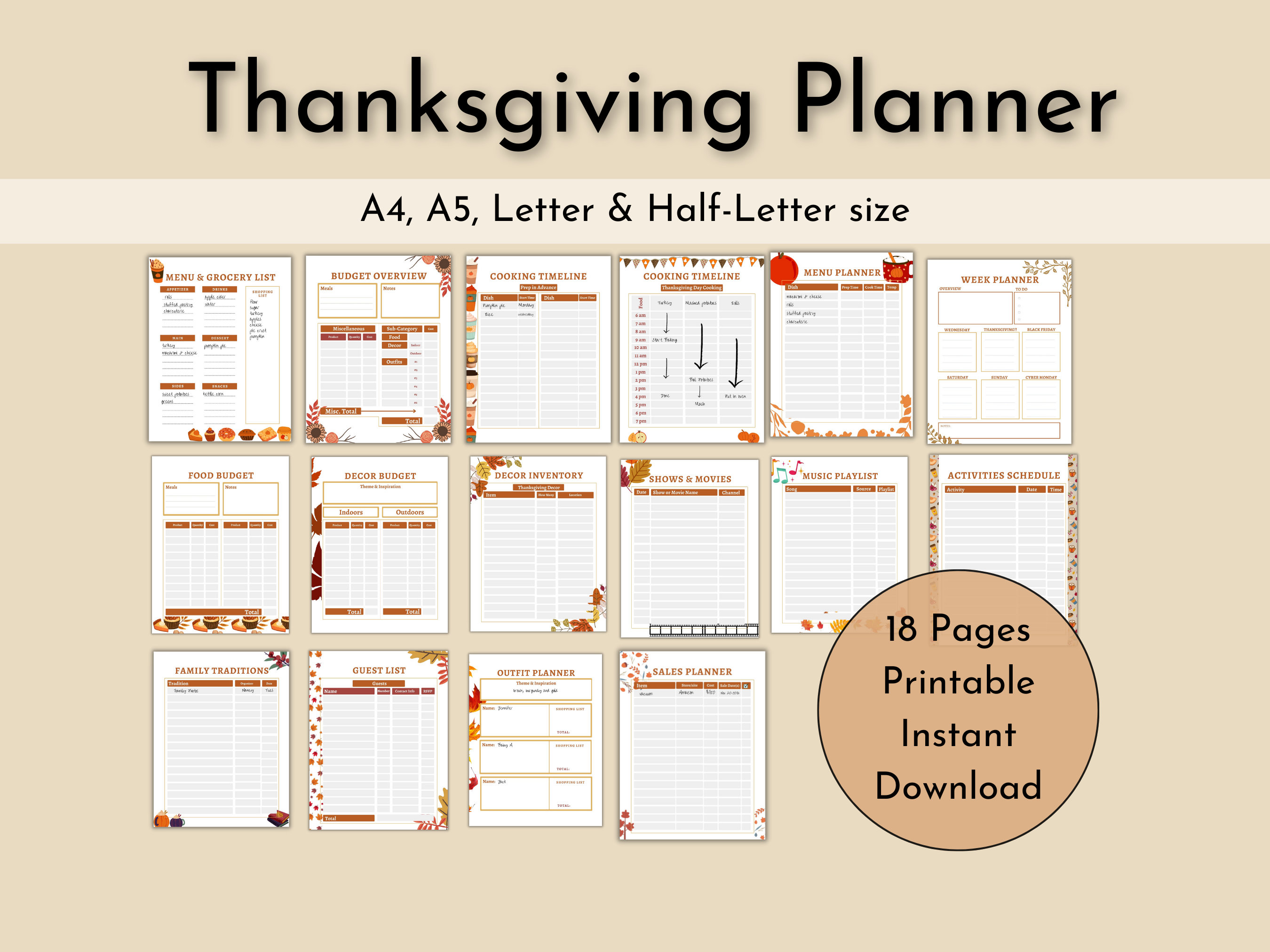 Thanksgiving Planner Printable, Thanksgiving Organizer, Holiday Planner ...