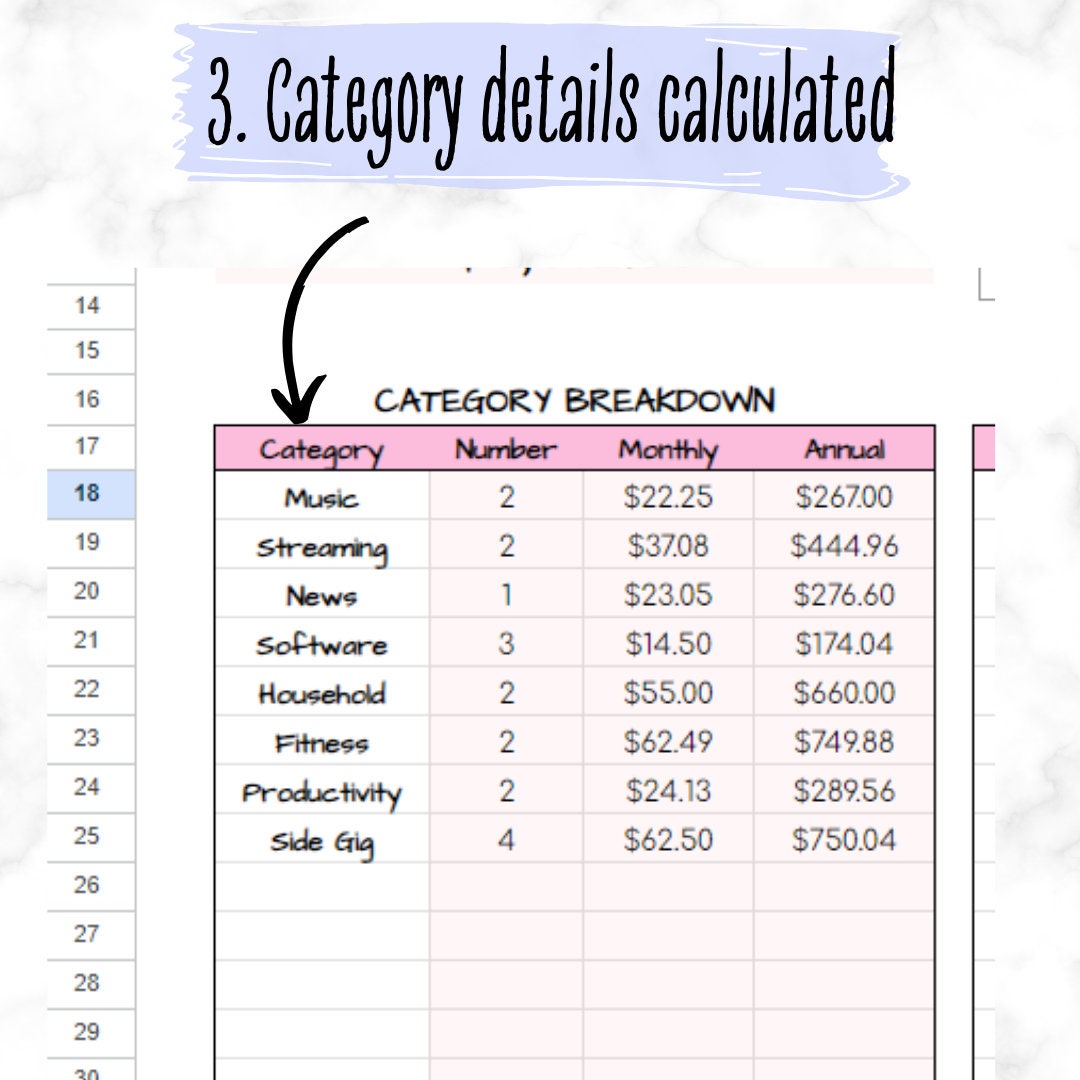 Subscription Tracker Spreadsheet Bill Tracker Template - Etsy