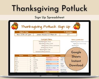 Potluck Signup Spreadsheet, Google Sheets, Friendsgiving, Thanksgiving ...