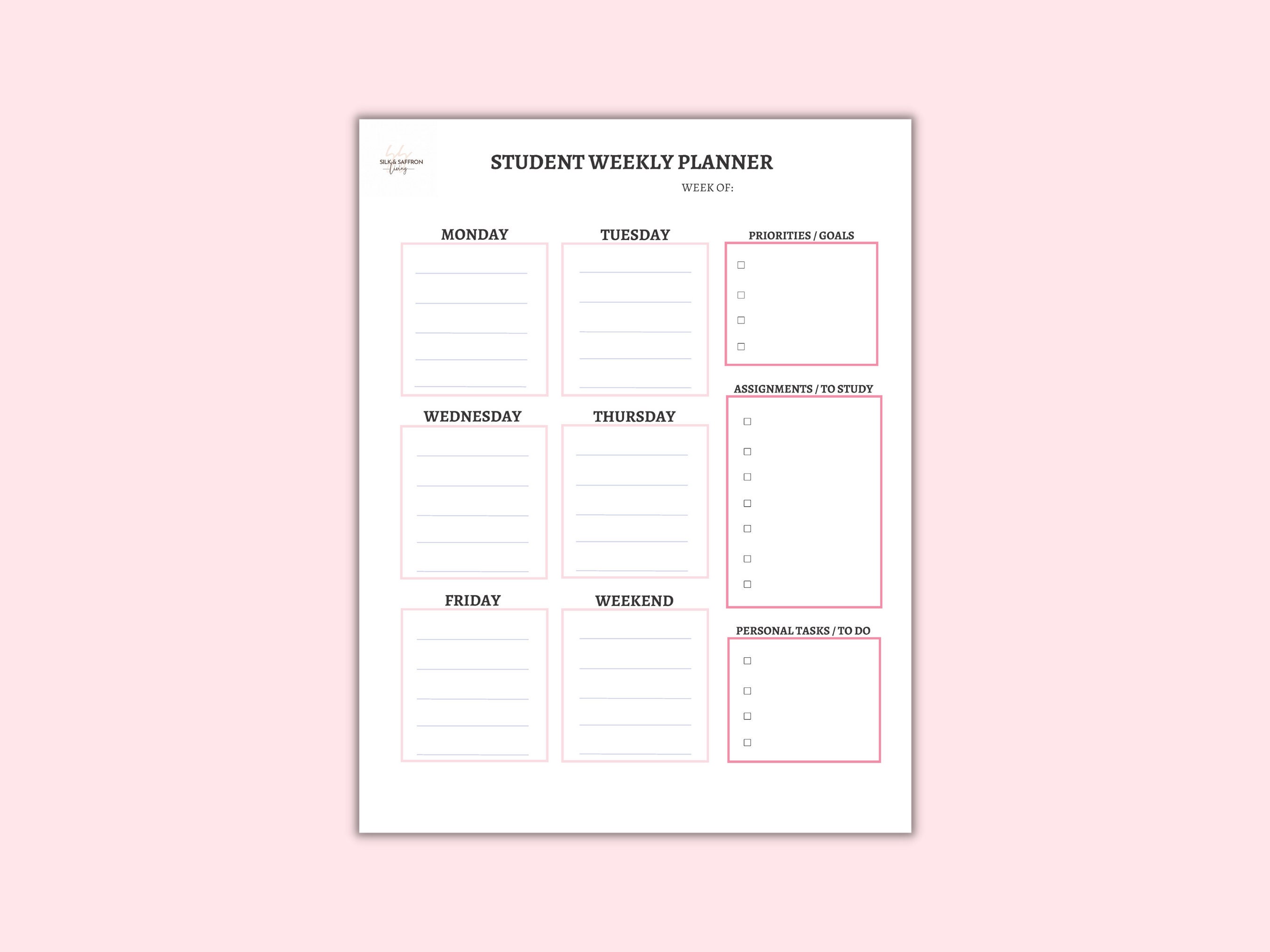 Student Planner, Academic Planner, Student Weekly Planner, College ...