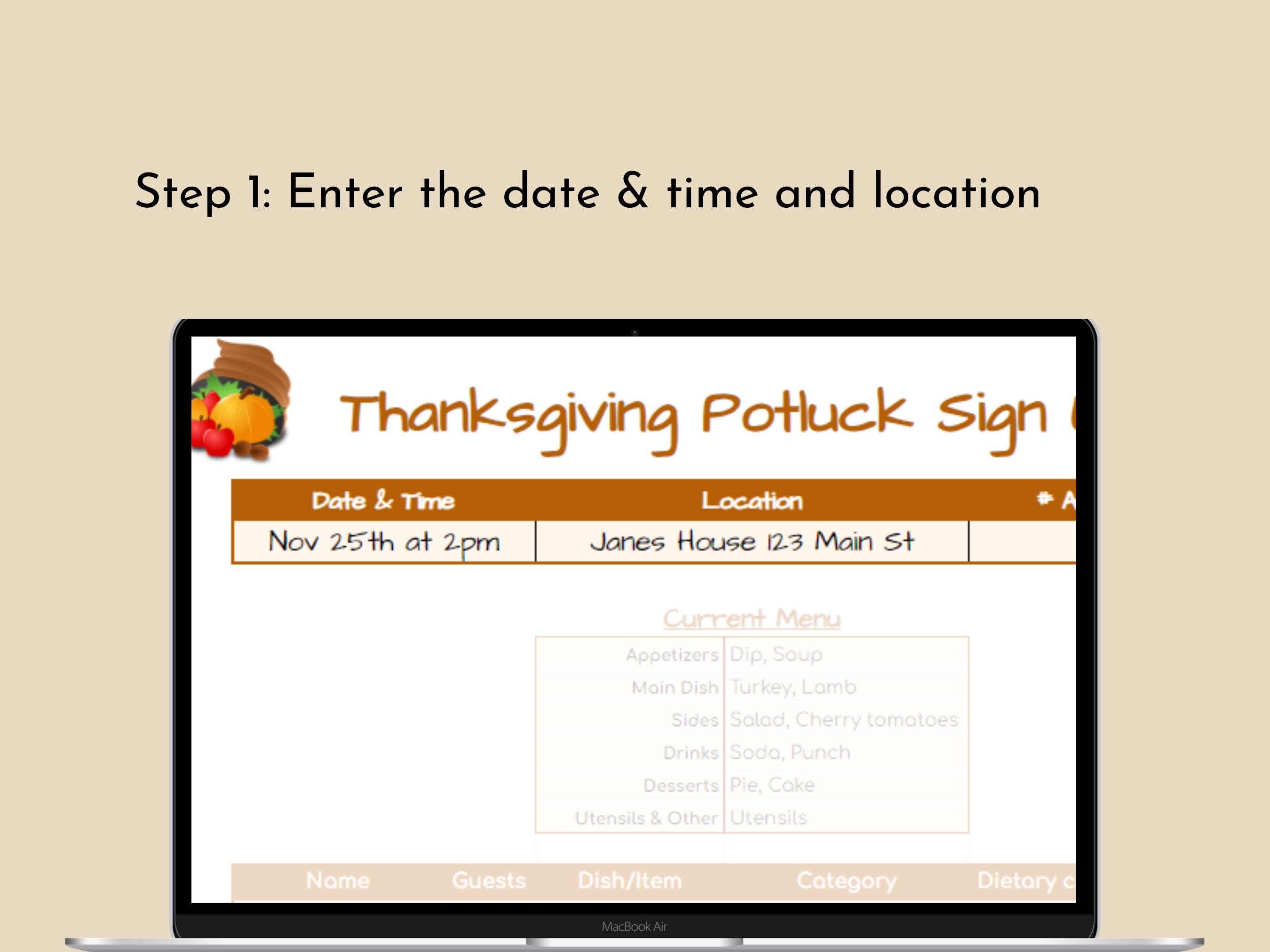Thanksgiving Potluck Sign-up, Google Sheets Planner (digital Download ...