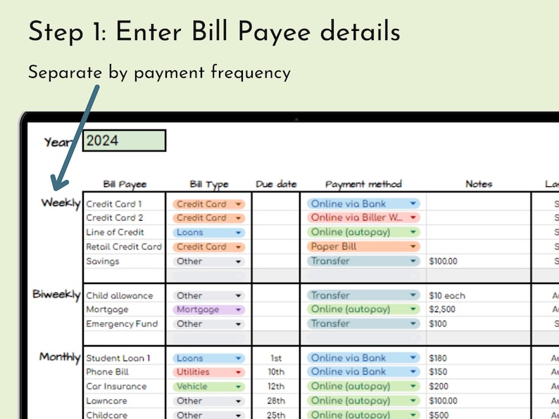 Bill Tracker Spreadsheet, Google Sheets Bill Calendar, Bill Payment ...