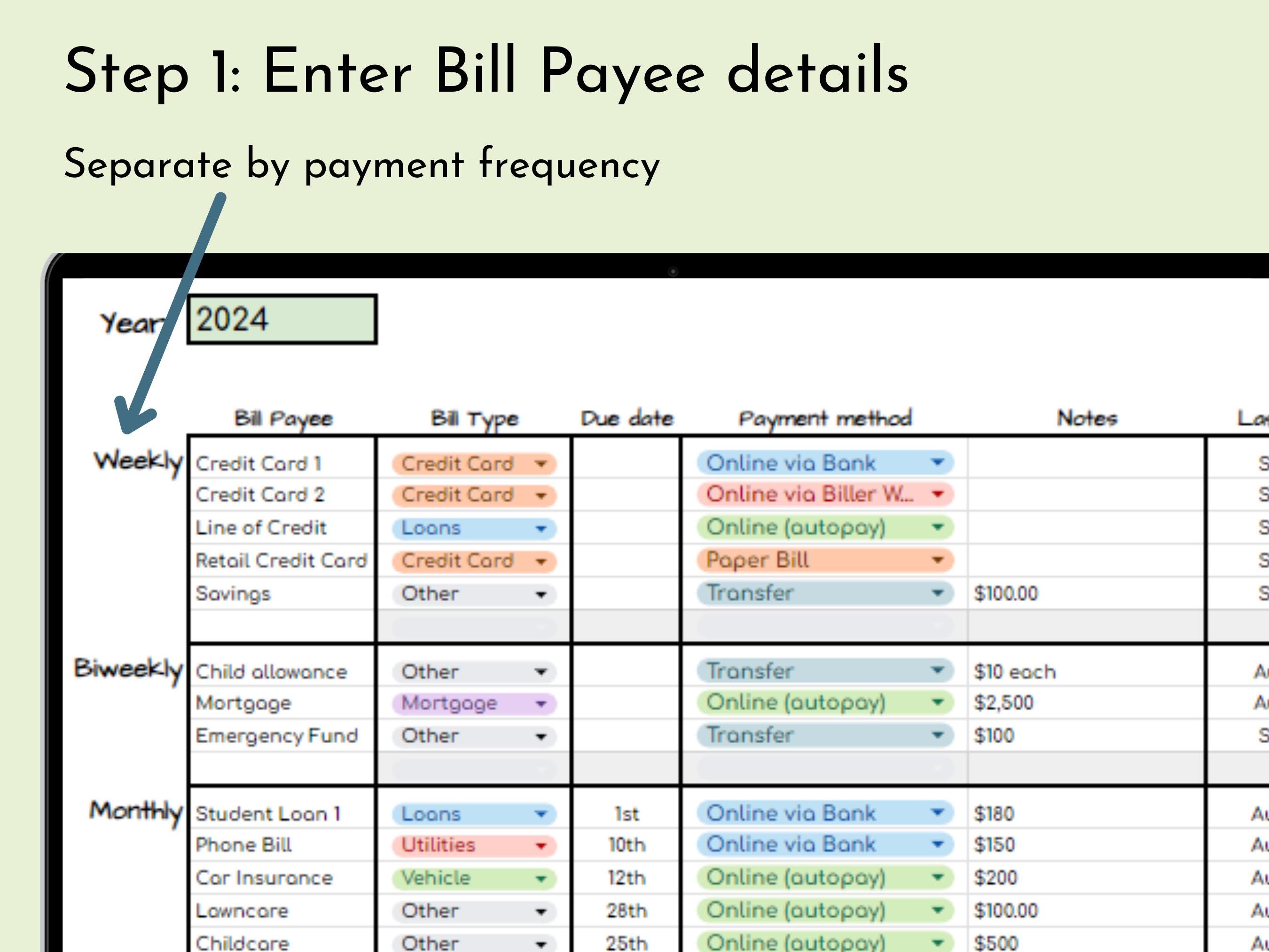Bill Tracker Spreadsheet, Google Sheets Bill Calendar, Bill Payment ...