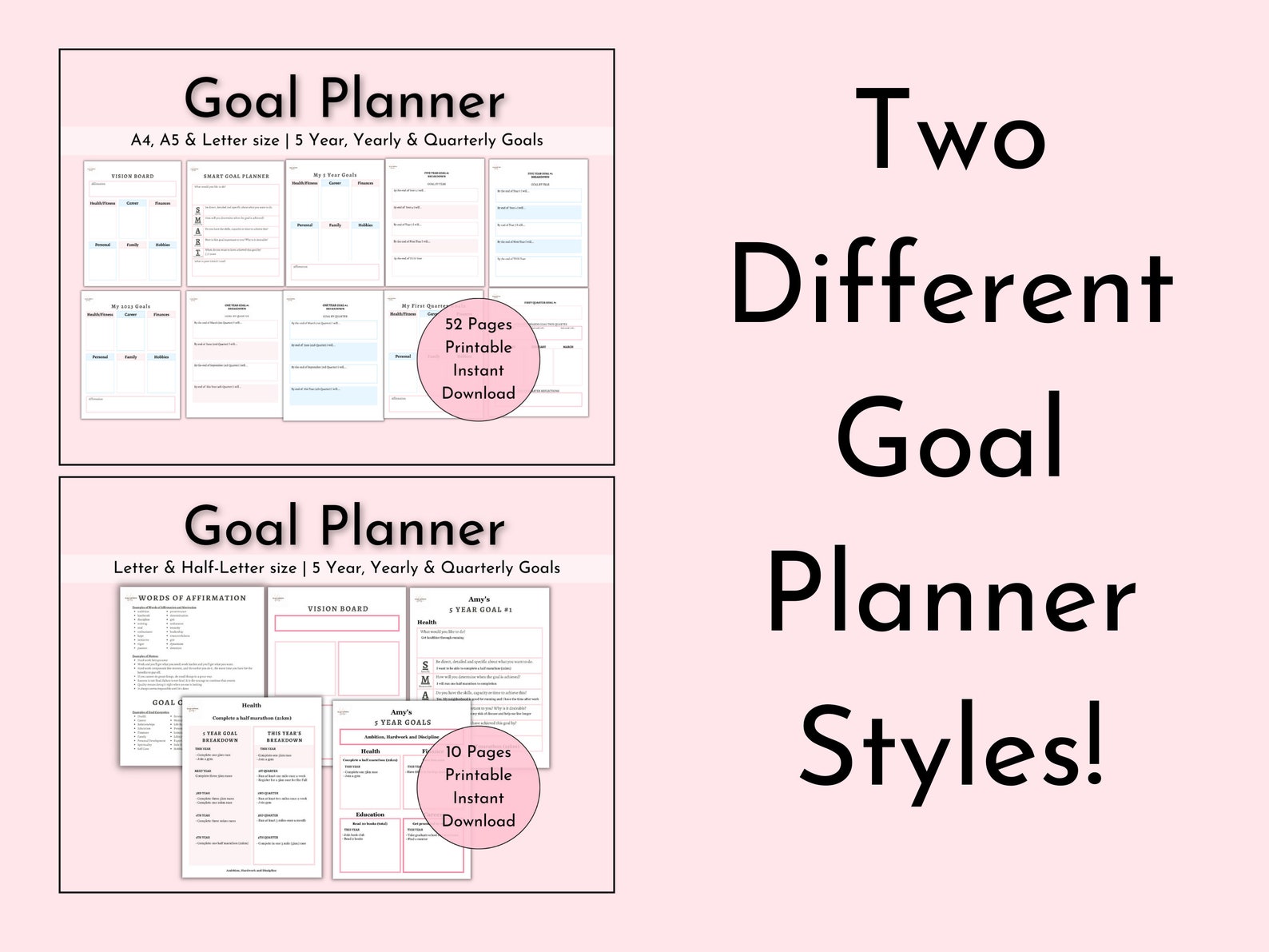 Goal Planner Bundle, Fillable, Printable, Fitness Tracker, Meal Planner ...