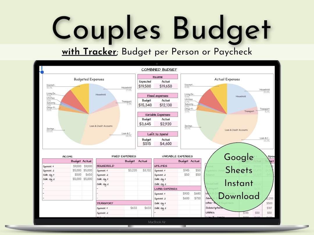 Couples Budget Google Sheets Spreadsheet, Budget Tracker, Monthly ...